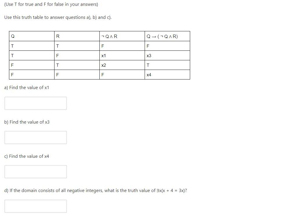 Solved (Use T for true and F for false in your answers) Use | Chegg.com