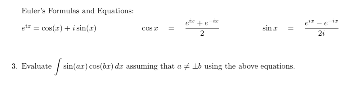 Solved Euler's Formulas and Equations: eir -ic te-ix eix — е | Chegg.com