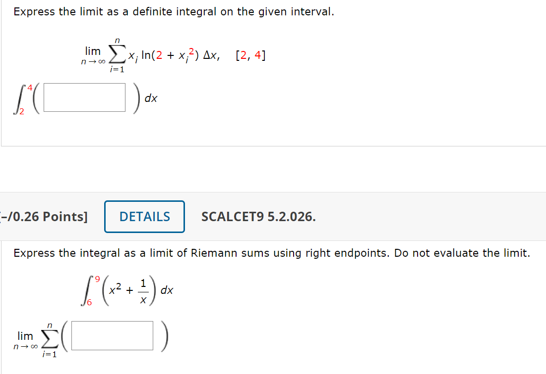 Solved Express the limit as a definite integral on the given | Chegg.com