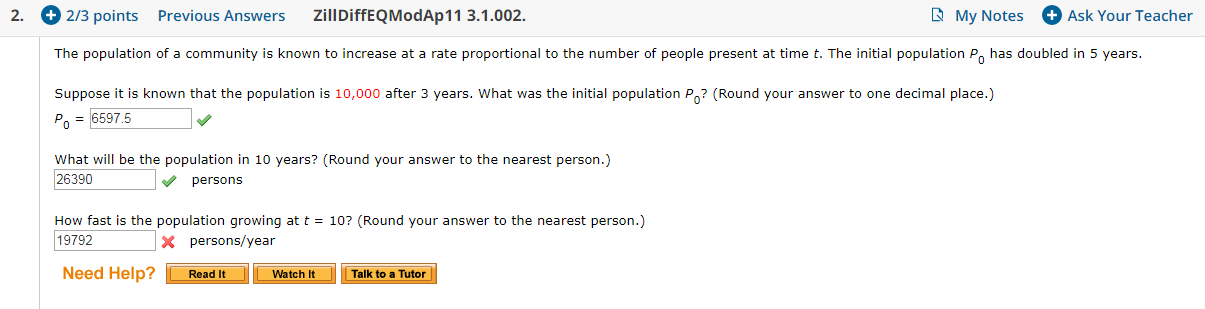 Solved 2. + 2/3 points Previous Answers ZillDiffEQModAp 11 | Chegg.com
