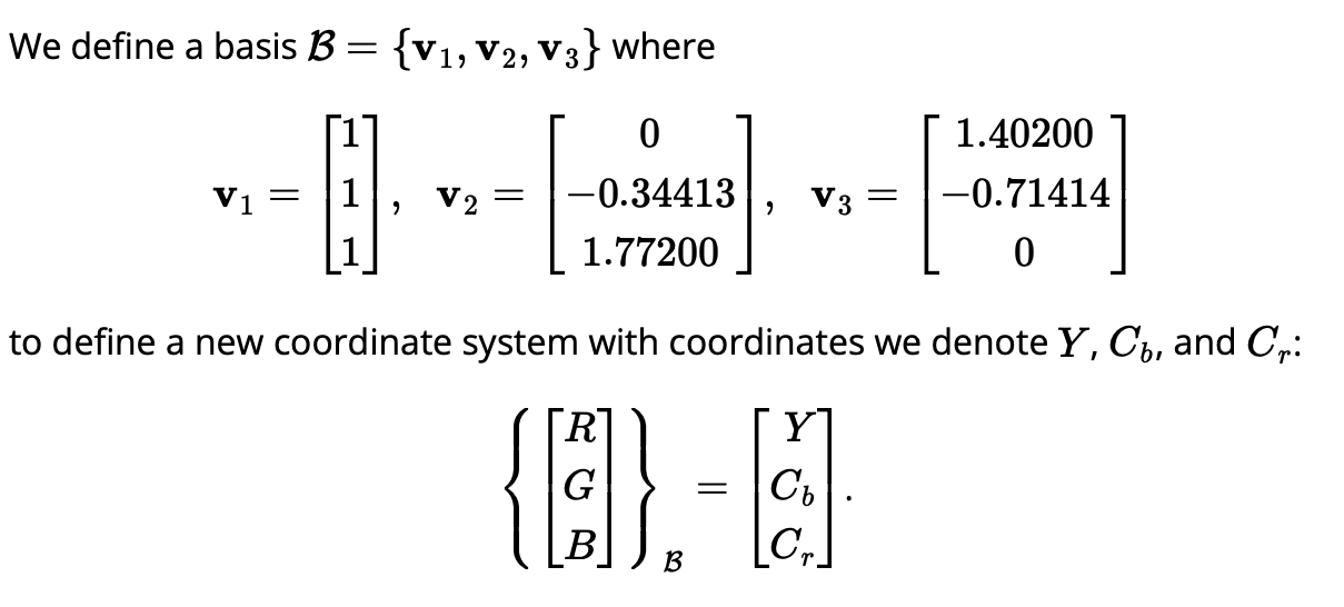 Solved d. Find the matrix PB that converts from ⎣⎡YCbCr⎦⎤ | Chegg.com