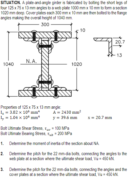 Solved SITUATION. A plate-and-angle girder is fabricated by | Chegg.com