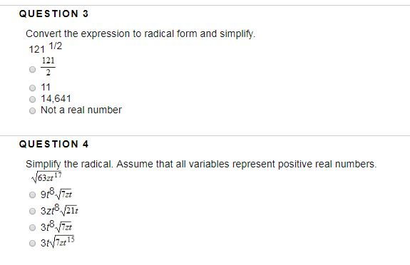 Solved QUESTION 3 Convert the expression to radical form and | Chegg.com