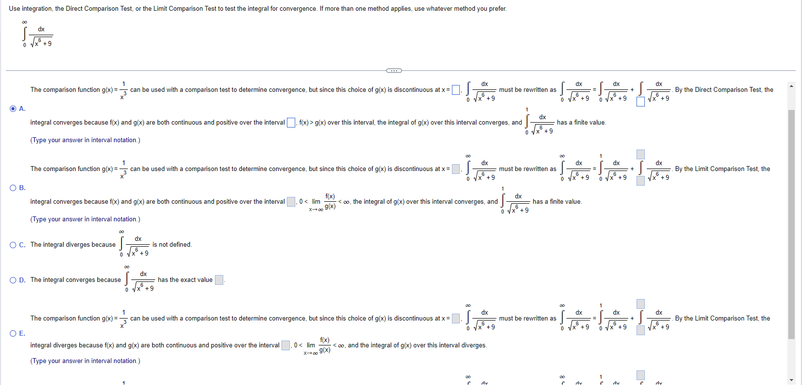Solved Use integration, the Direct Comparison Test, or the | Chegg.com