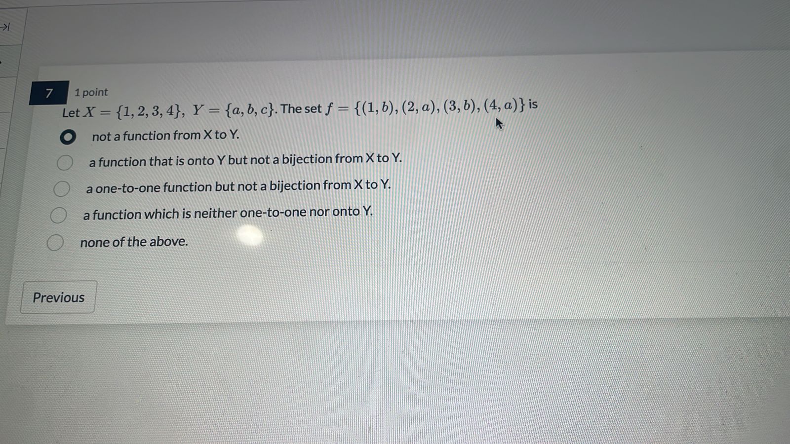 Solved 71 pointLet x={1,2,3,4},Y={a,b,c}. The set | Chegg.com Solved 71 pointLet x={1,2,3,4},Y={a,b,c}. The set | Chegg.com