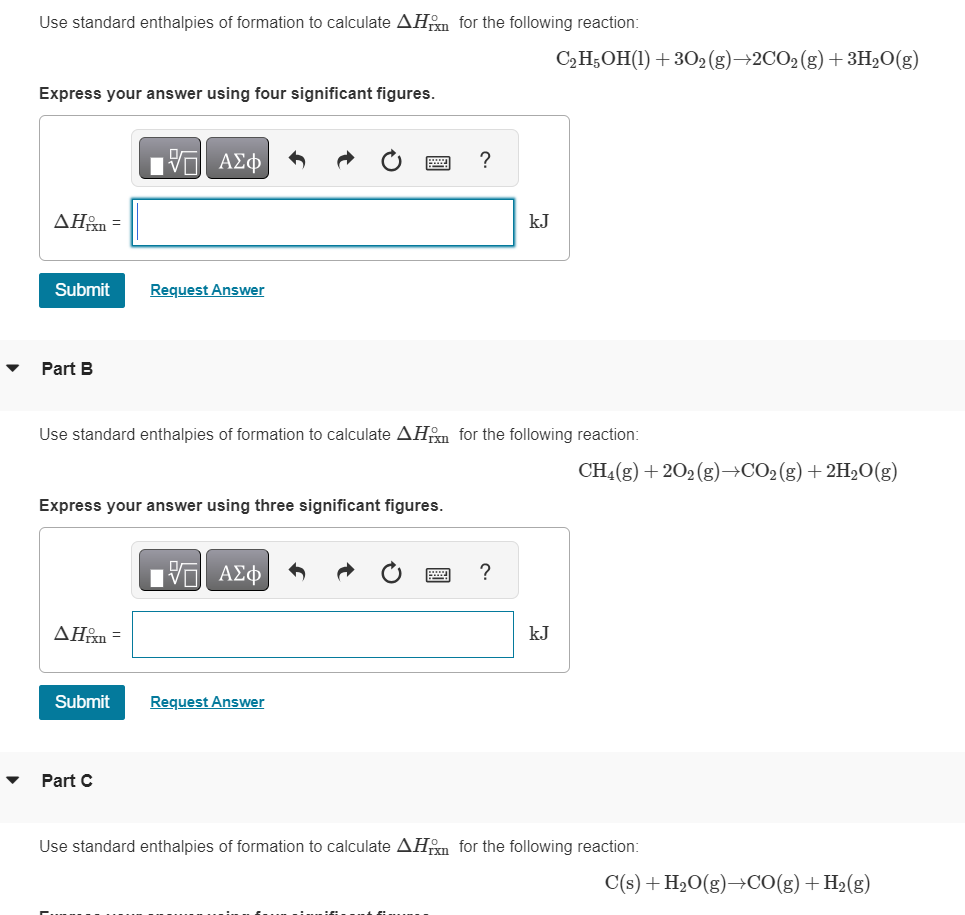 Solved Use standard enthalpies of formation to calculate | Chegg.com