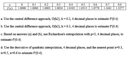 Solved a. Use the central difference approach, O(h2),h=0.2,4 | Chegg.com