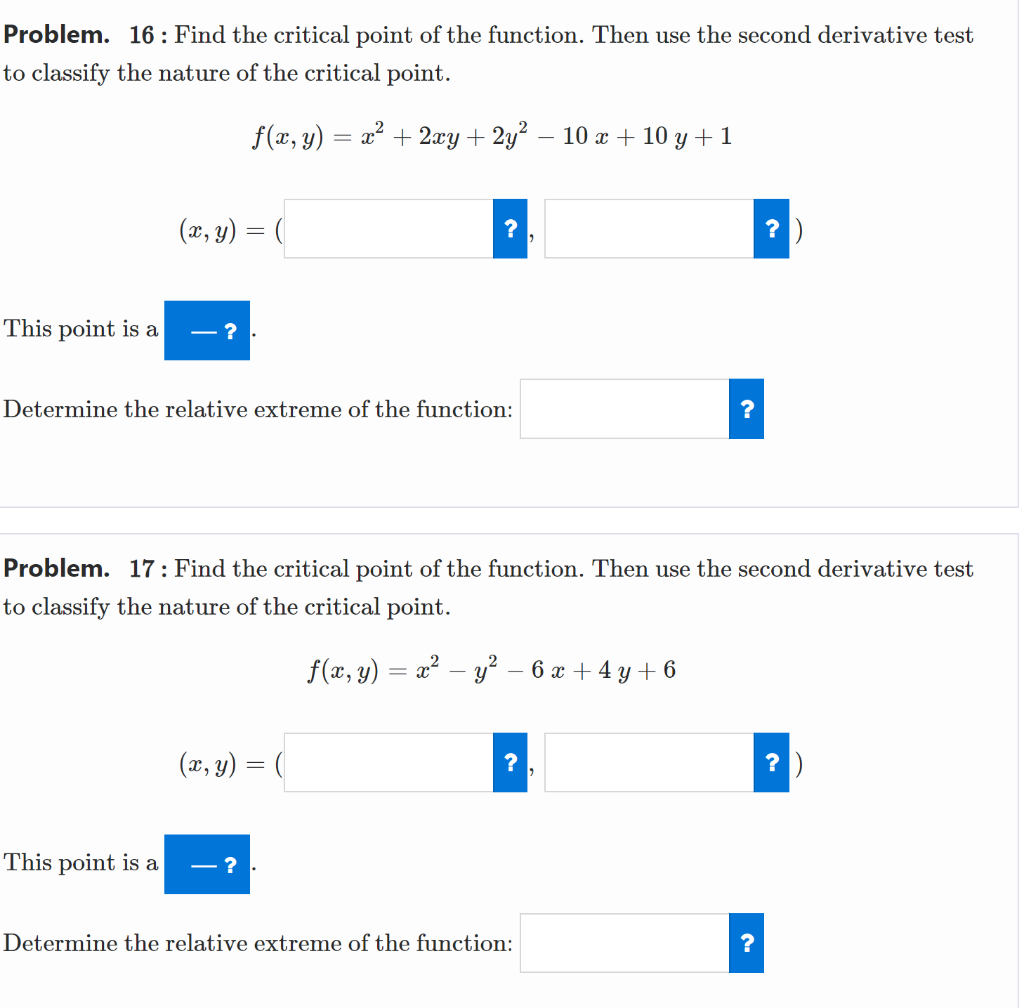 Solved Problem. 16 : Find the critical point of the | Chegg.com