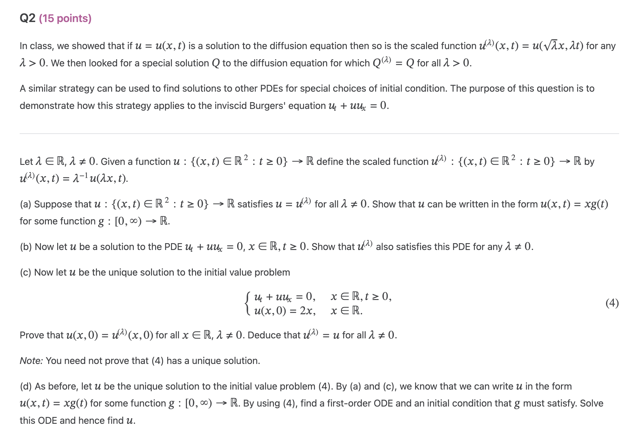 Solved In class, we showed that if u=u(x,t) is a solution to | Chegg.com