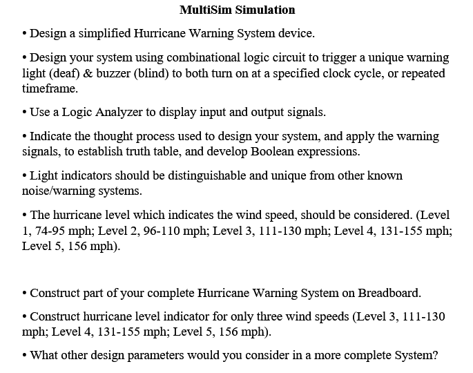 MultiSim Simulation • Design a simplified Hurricane | Chegg.com
