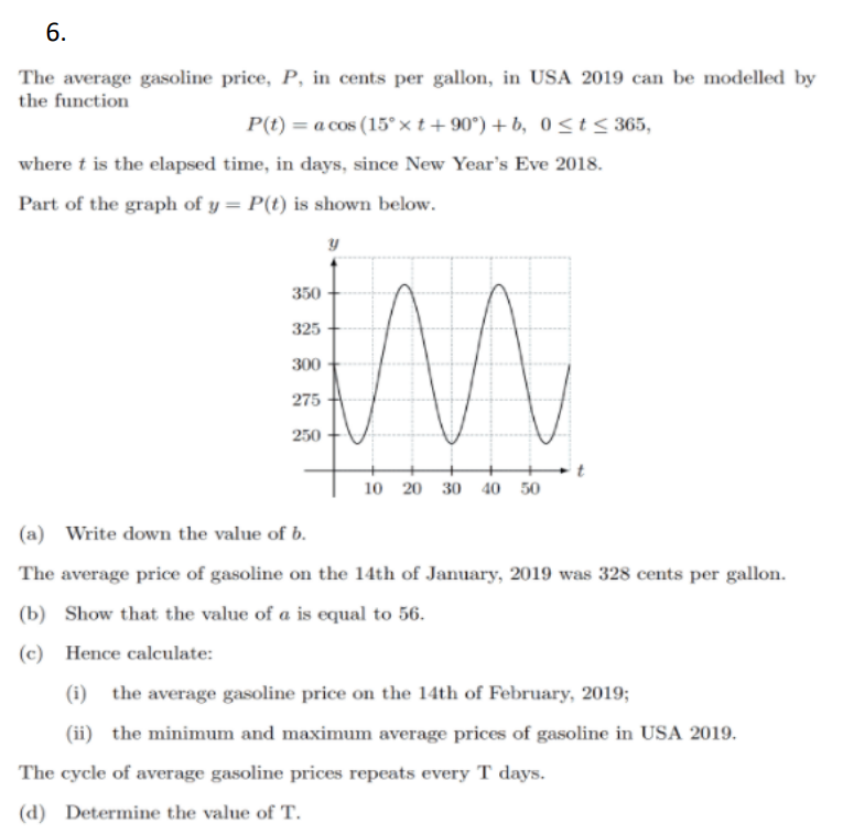 Solved 6. The average gasoline price, P, in cents per | Chegg.com