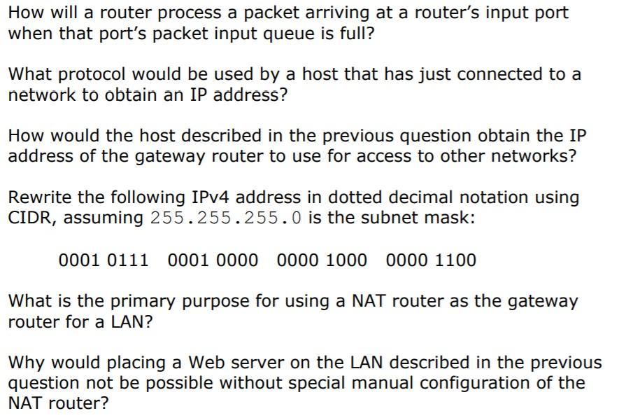 Solved How will a router process a packet arriving at a | Chegg.com