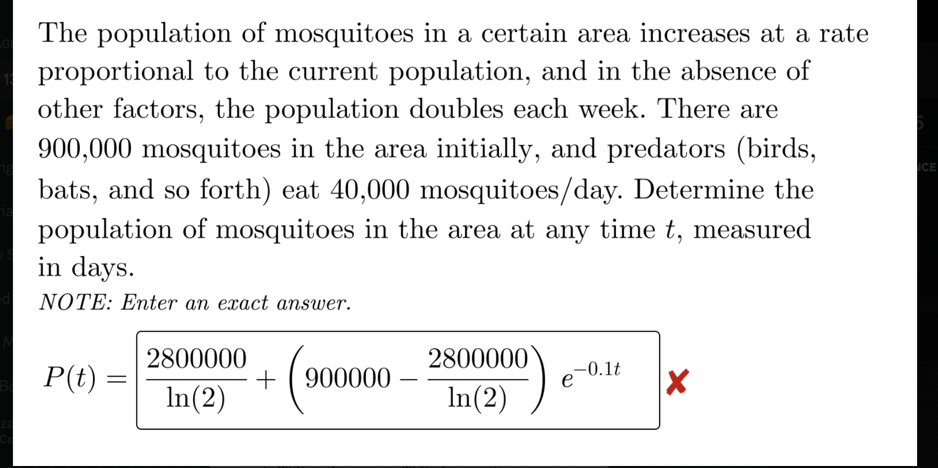 Solved The population of mosquitoes in a certain area | Chegg.com