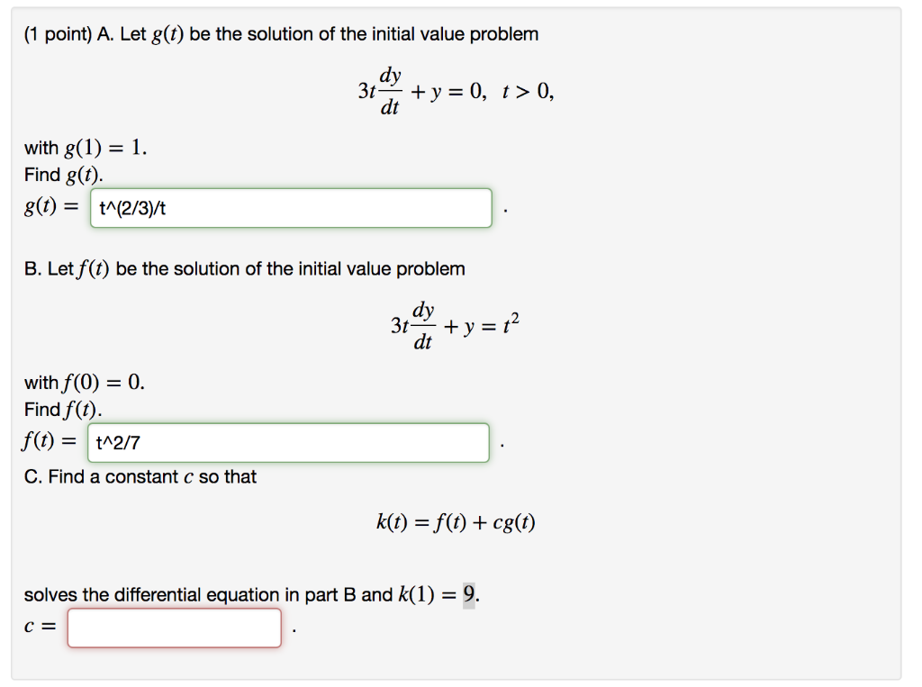 Solved C. Find a constant cc so that k(t)=f(t)+cg(t) | Chegg.com