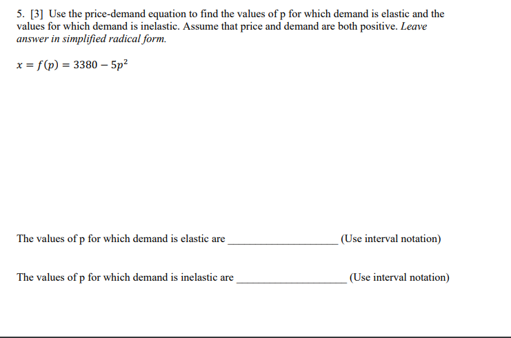 Solved 5. [3] Use the price-demand equation to find the | Chegg.com