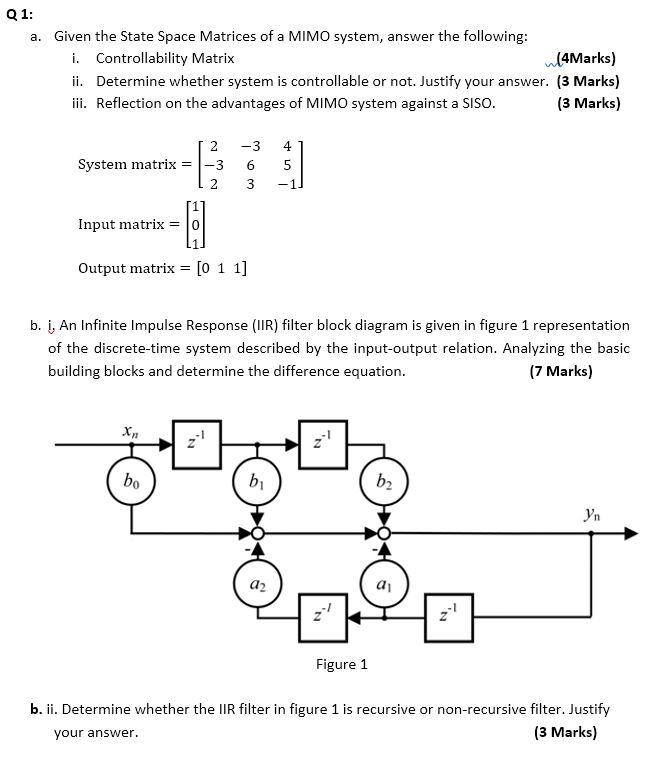 Solved Q 1: a. Given the State Space Matrices of a MIMO | Chegg.com