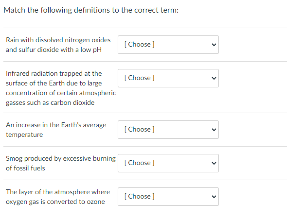 Solved Match the following definitions to the correct term: | Chegg.com