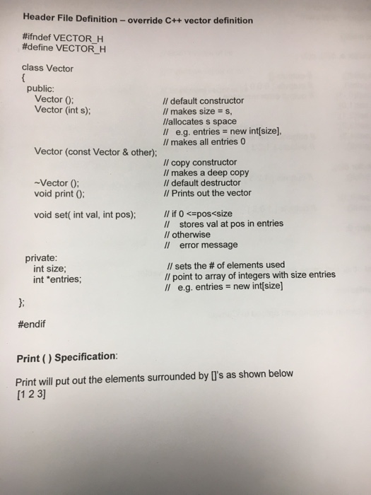 Solved Header File override C++ vector definition tifindef | Chegg.com