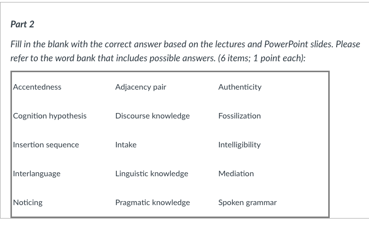 Solved Part 2 Fill in the blank with the correct answer | Chegg.com