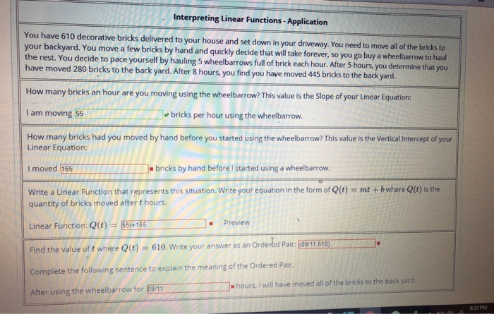 Solved Interpreting Linear Functions Application You Have