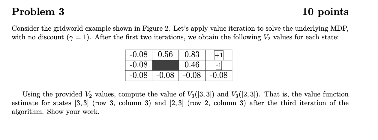 Problem 3 10 points Consider the gridworld example | Chegg.com