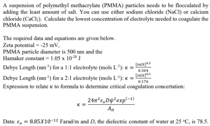 Solved A suspension of polymethyl methacrylate (PMMA) | Chegg.com
