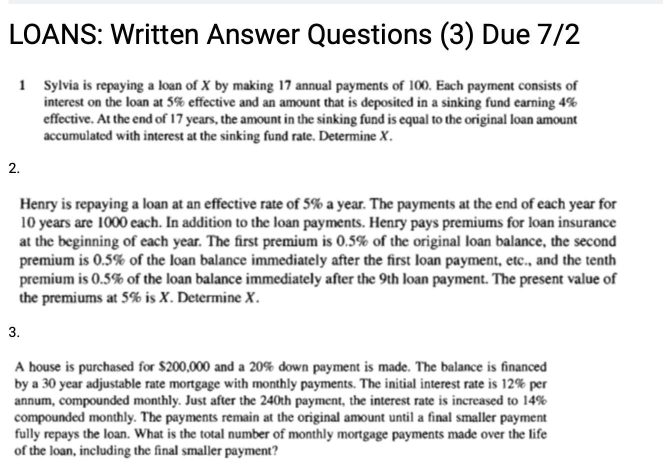 Solved LOANS: Written Answer Questions (3) Due 7/2 1 Sylvia | Chegg.com