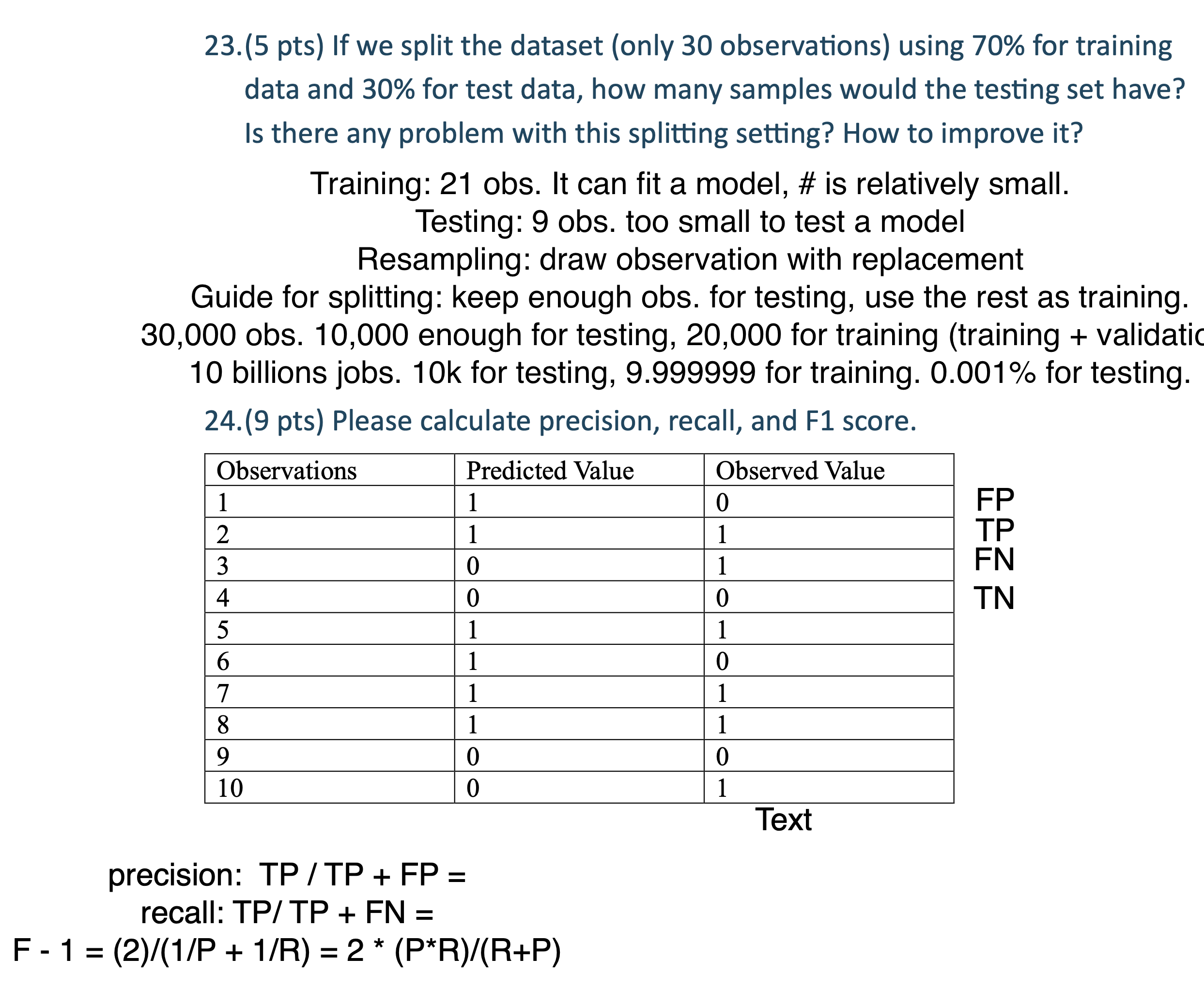Solved If we ﻿split the dataset (only 30 ﻿observations) | Chegg.com