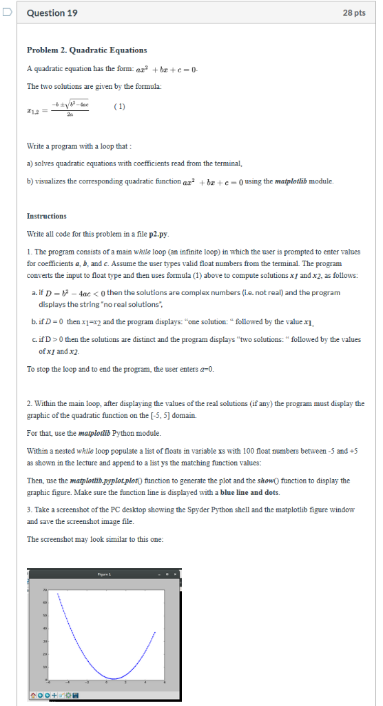 Solved DQuestion 19 28 pts Problem 2. Quadratic Equations A | Chegg.com
