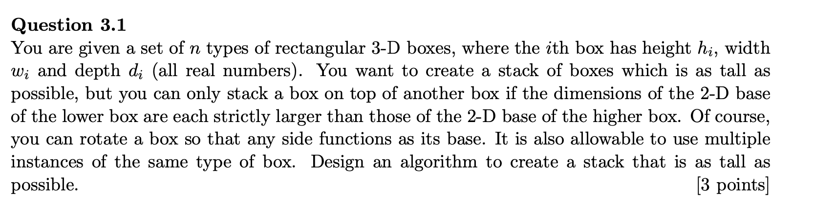 Solved Question 3.1 You are given a set of n types of | Chegg.com