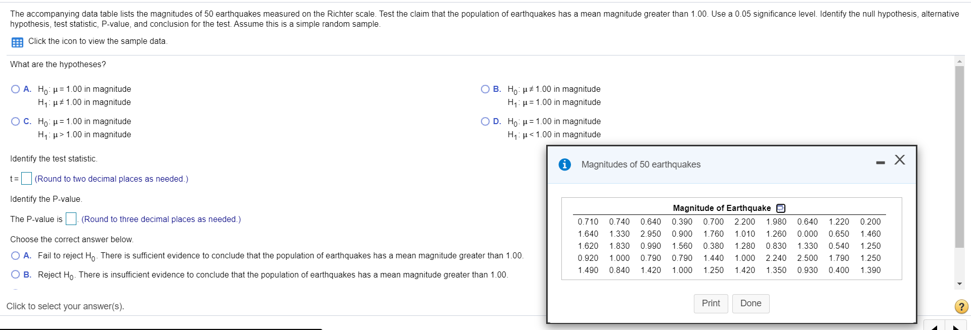 Solved The accompanying data table lists the magnitudes of | Chegg.com