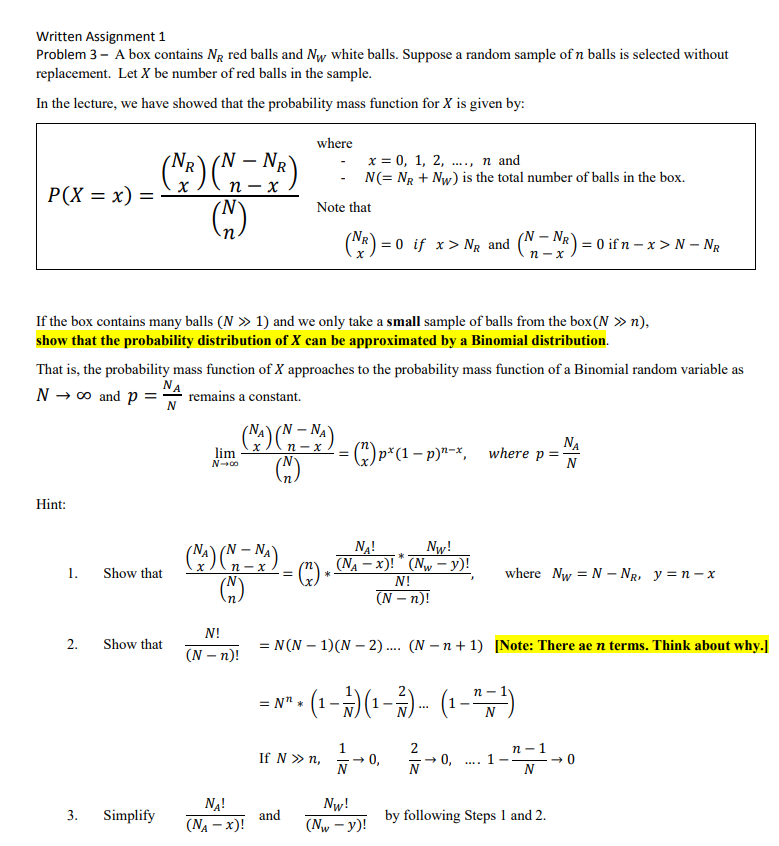 Solved Written Assignment 1 Problem 3 - A box contains NR | Chegg.com