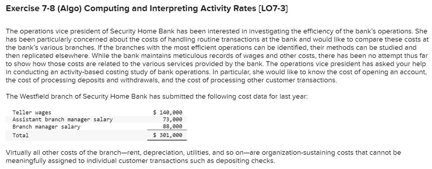 Solved Exercise 7-8 (Algo) Computing and Interpreting | Chegg.com