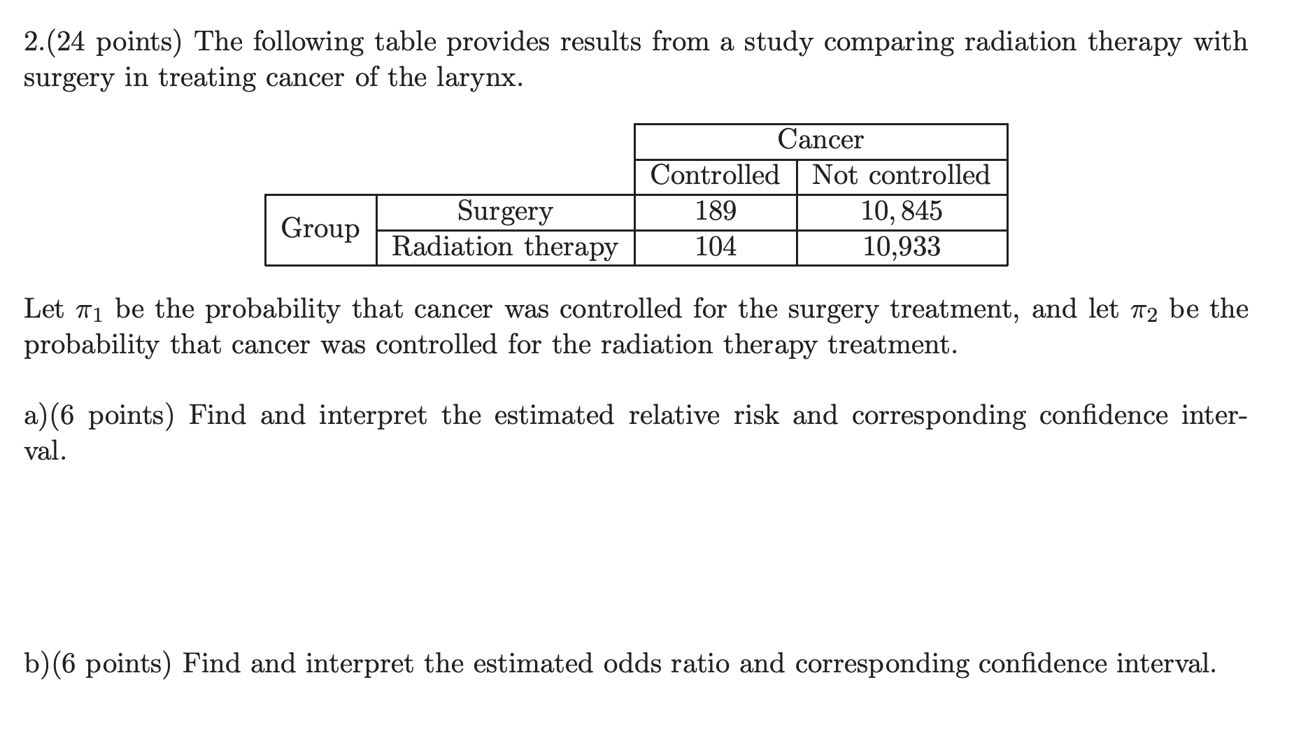 Solved 2.(24 points) The following table provides results | Chegg.com