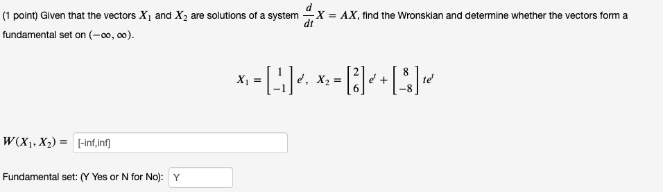 Solved (1 point) Given that the vectors X1 and X2 are | Chegg.com