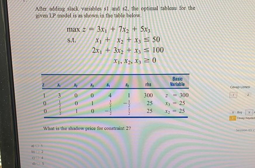 Solved After Adding Slack Variables Sl And S2 The Optimal 