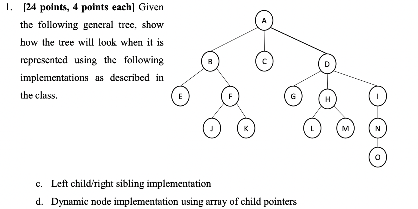 Solved 1. [24 points, 4 points each] Given the following | Chegg.com