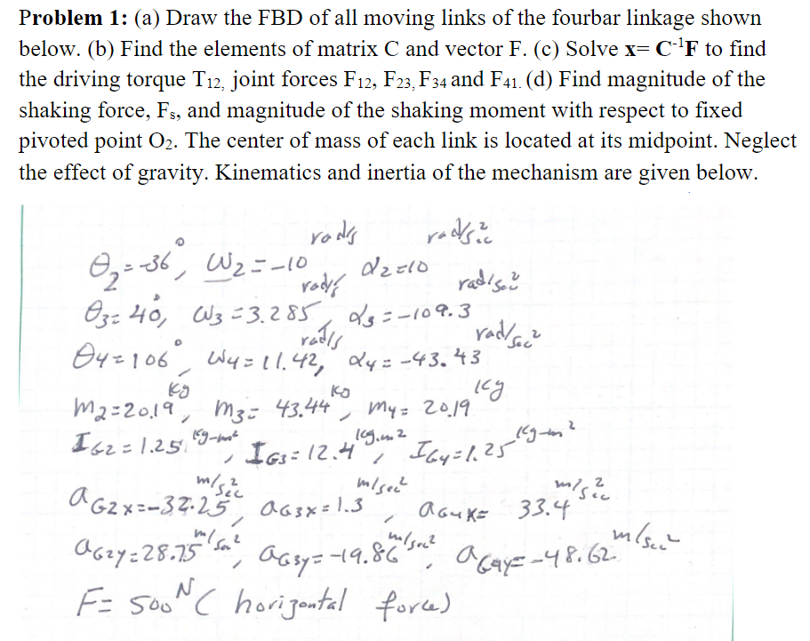 Solved Problem 1: (a) Draw the FBD of all moving links of | Chegg.com