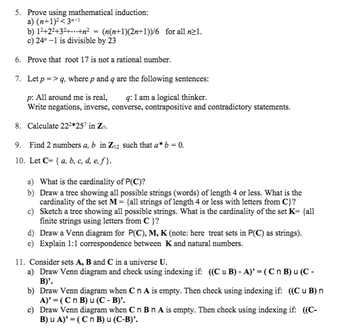Solved 5. Prove using mathematical induction: a) (n+1)2