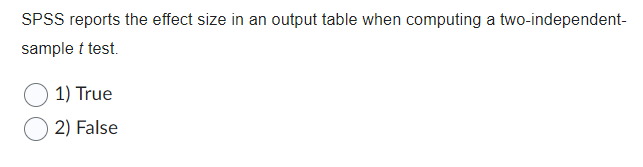 Solved SPSS reports the effect size in an output table when | Chegg.com