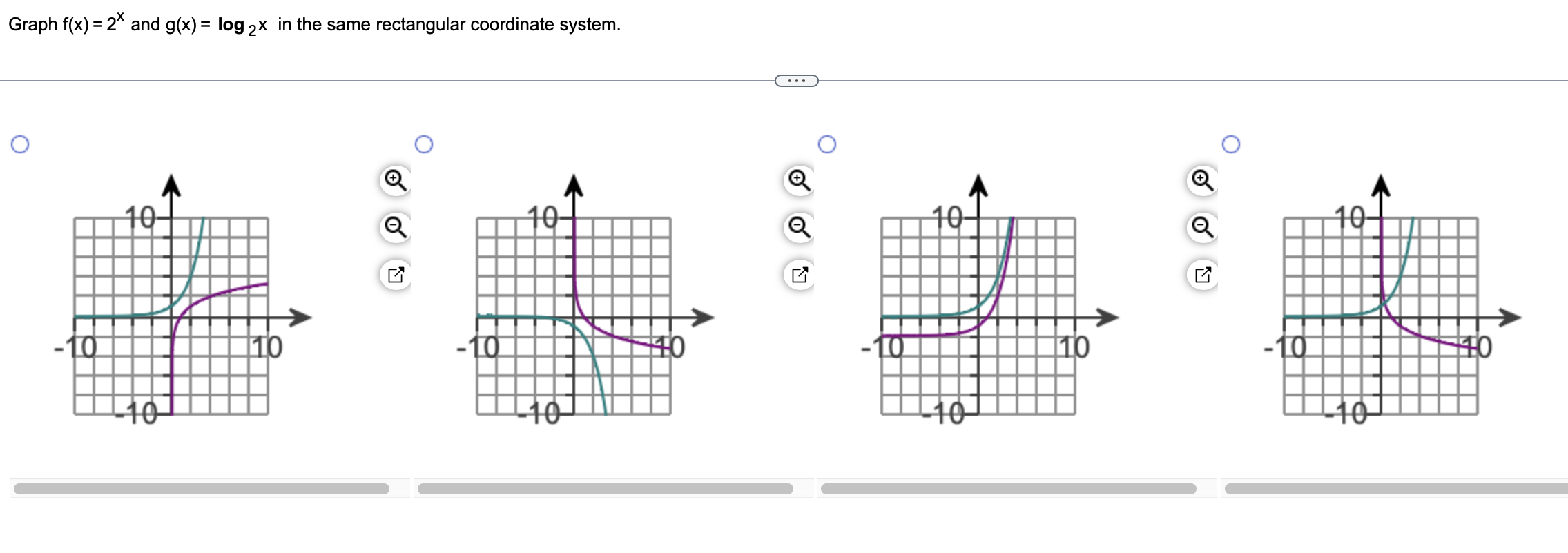 Solved Graph f(x)=2x and g(x)=log2x in the same rectangular | Chegg.com