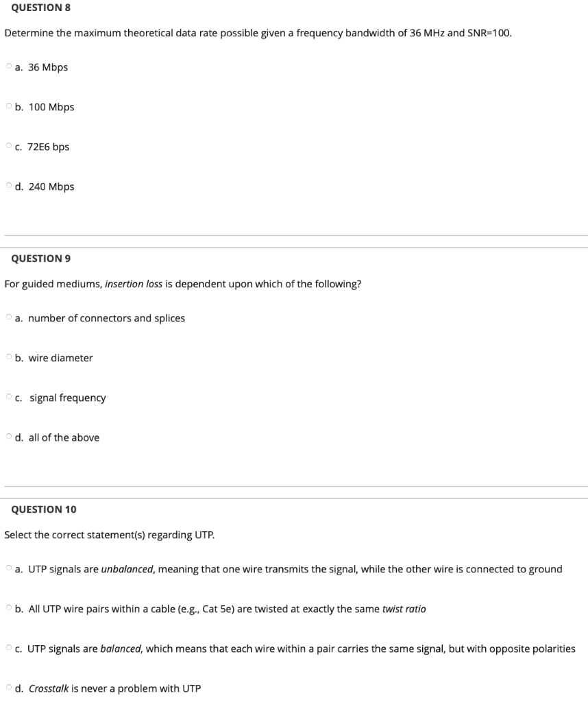 QUESTION 8 Determine the maximum theoretical data | Chegg.com