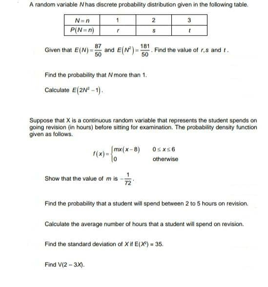 Solved A random variable N has discrete probability | Chegg.com