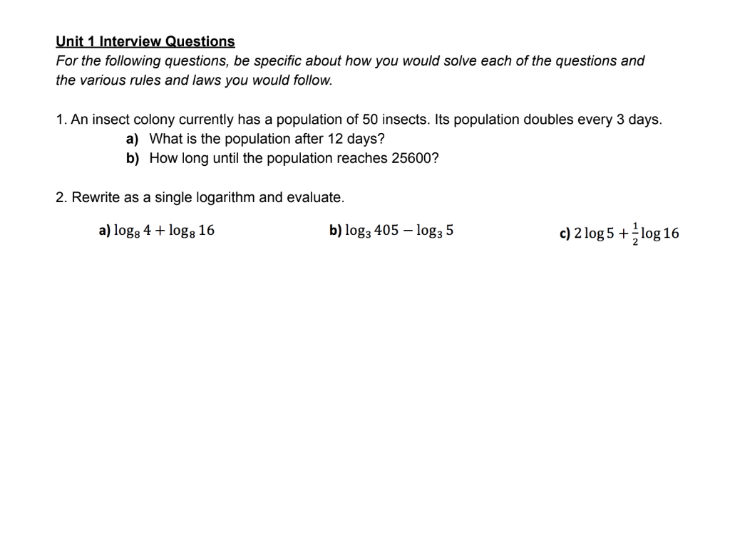 Solved Unit 1 Interview Questions For the following | Chegg.com