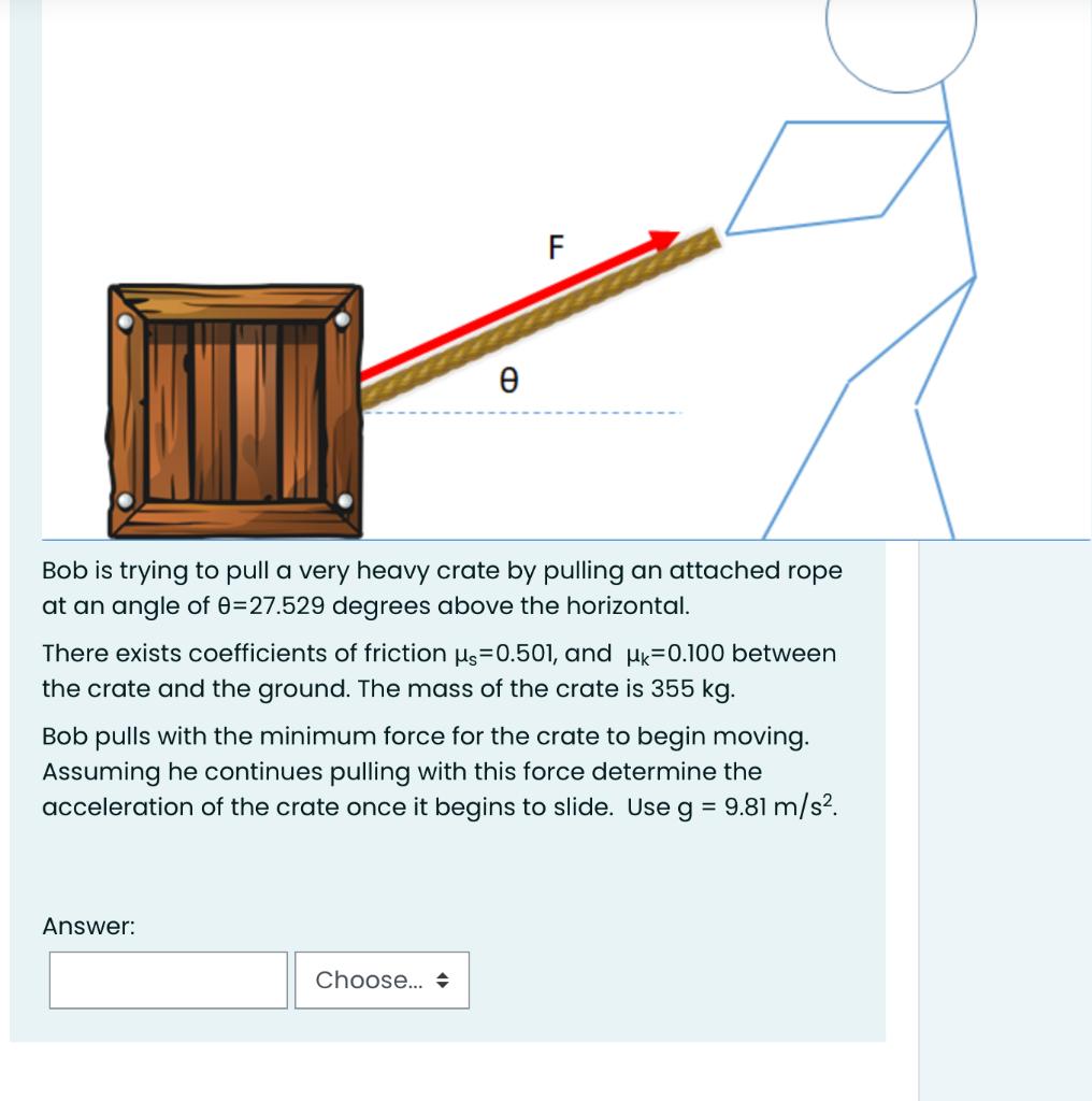 Solved F ө Bob is trying to pull a very heavy crate by | Chegg.com