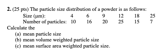 Solved 25 2. (25 pts) The particle size distribution of a | Chegg.com