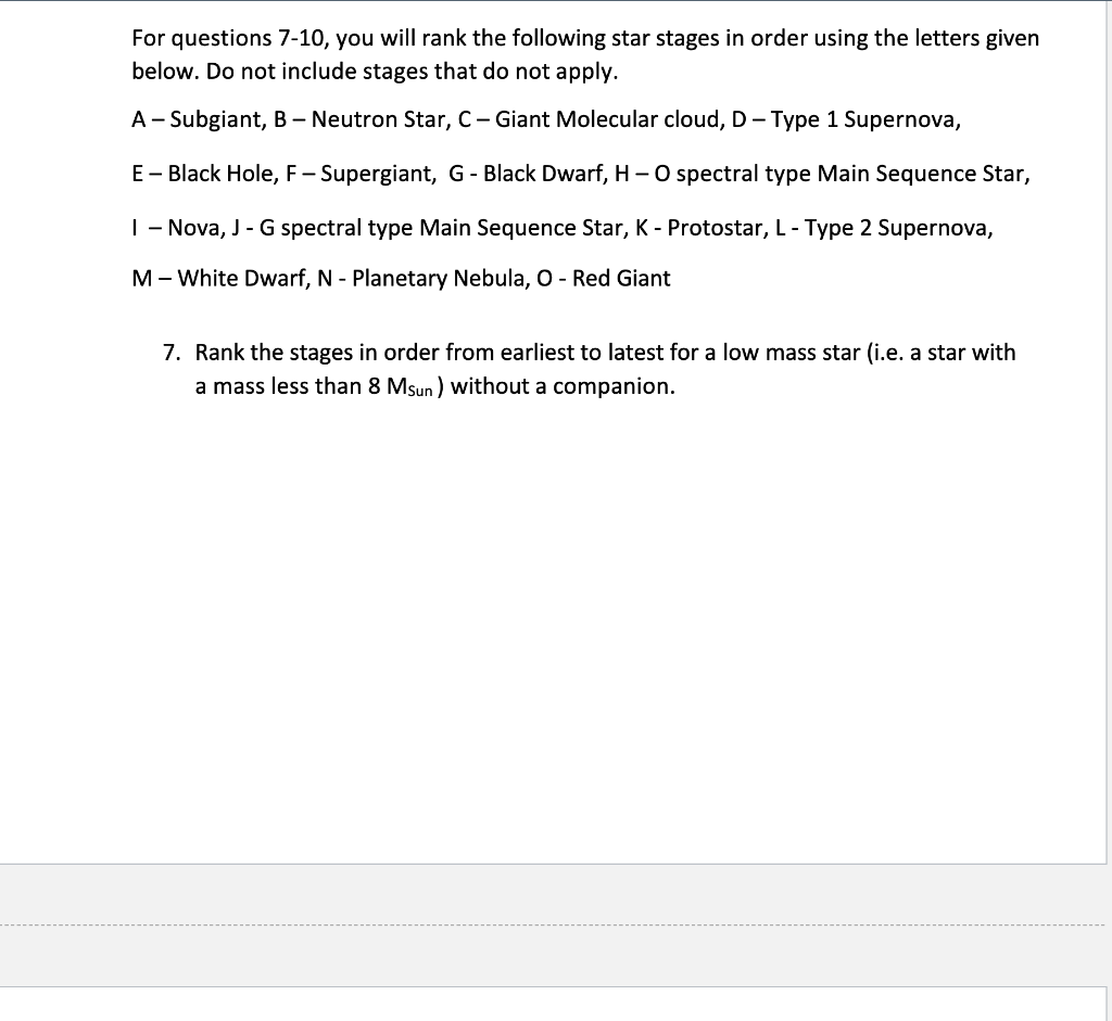 Solved Stellar Evolution Exercise Adapted from Lecture | Chegg.com