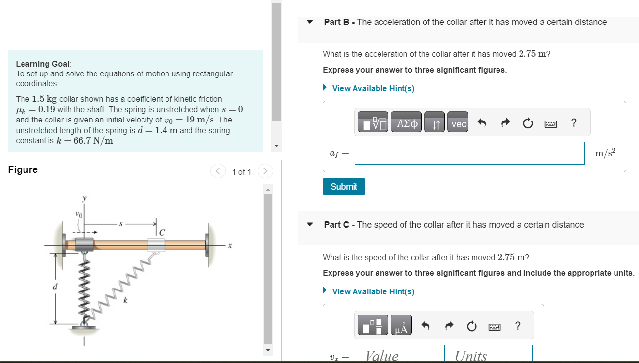 Solved Part B - The acceleration of the collar after it has | Chegg.com