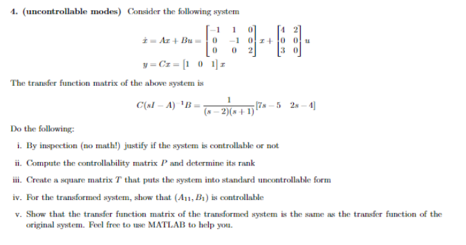 1. (uncontrollable modes) Consider the following | Chegg.com