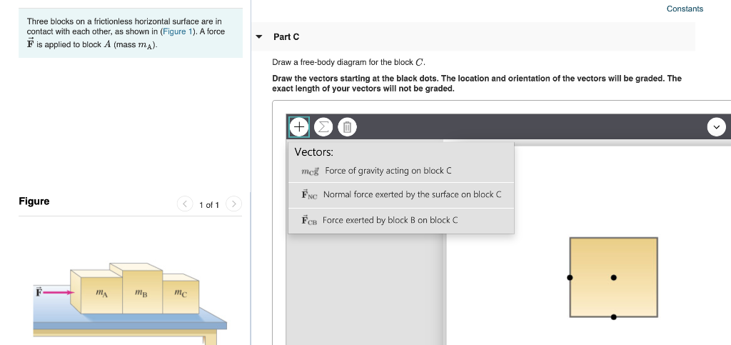Solved Constants Three blocks on a frictionless horizontal | Chegg.com